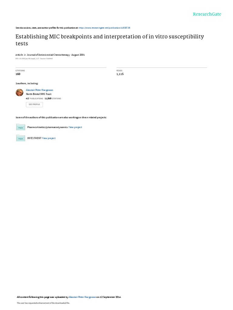 Establishing MIC Breakpoints and Interpretation of in Vitro ...