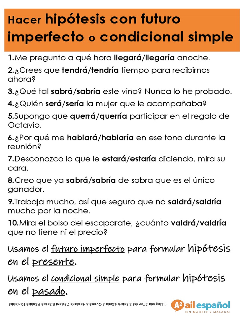 Quiz Espanol Hipotesis Futuro Imperfecto Condicional Simple | PDF