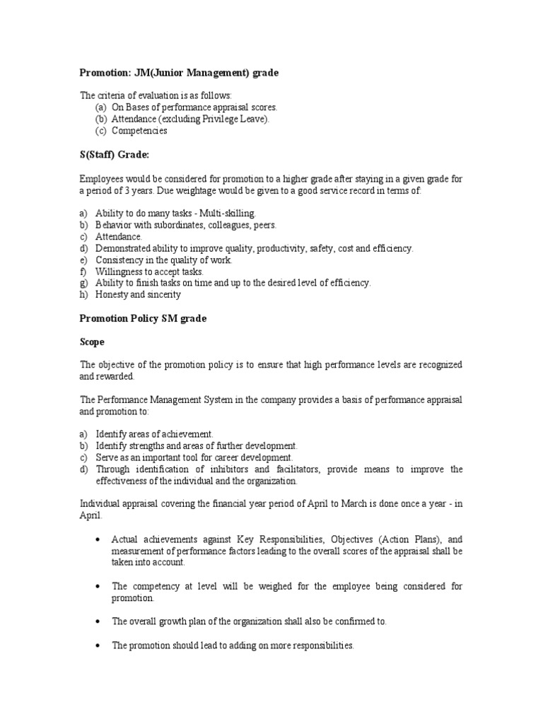 Promotion: JM (Junior Management) Grade: Scope | PDF | Business