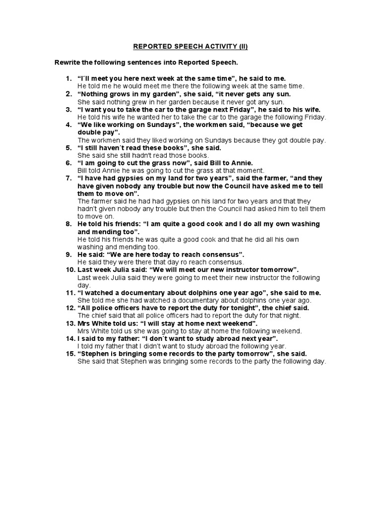 Reported Speech Activity | PDF