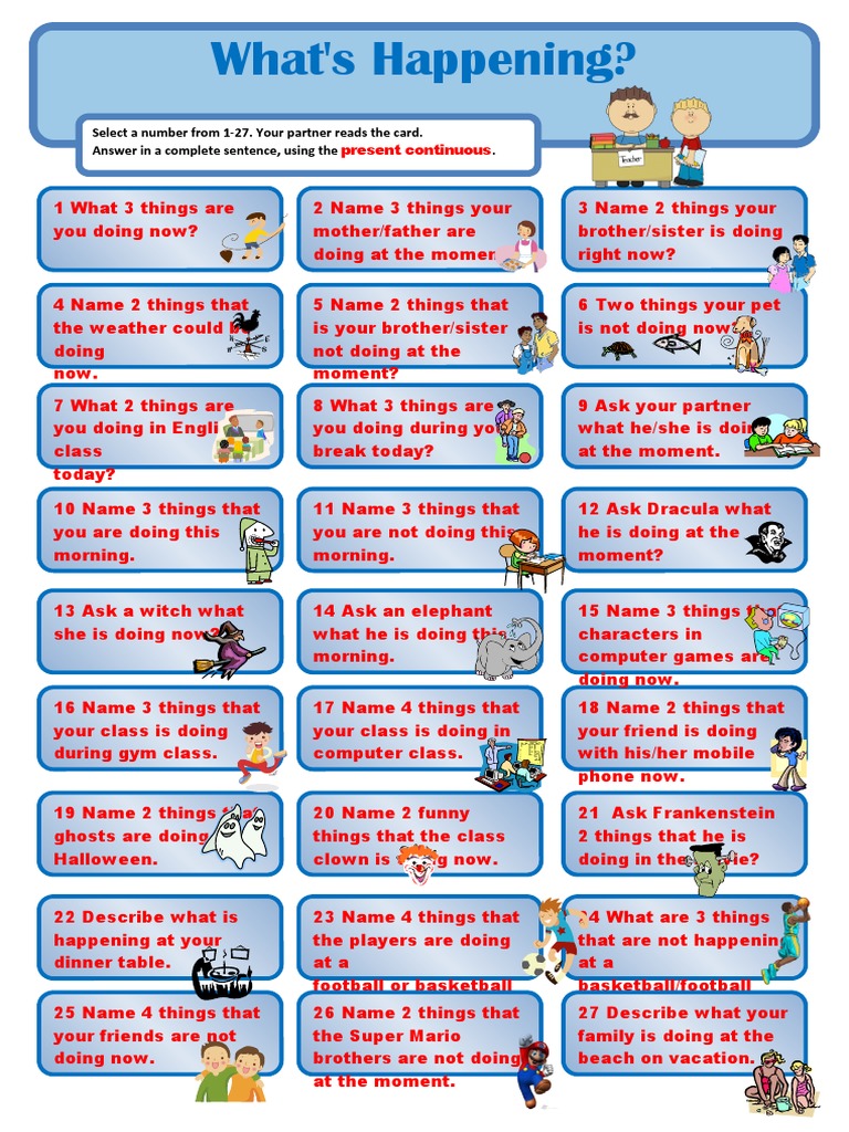 Present Continuous Conversation Cards | PDF | Leisure