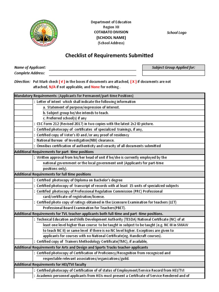 Teacher Training Requirements Checklist | PDF | Licensure | Certification
