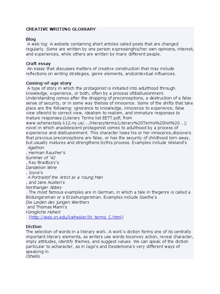 Creative Writing Terms Explained | PDF | Genre | Irony