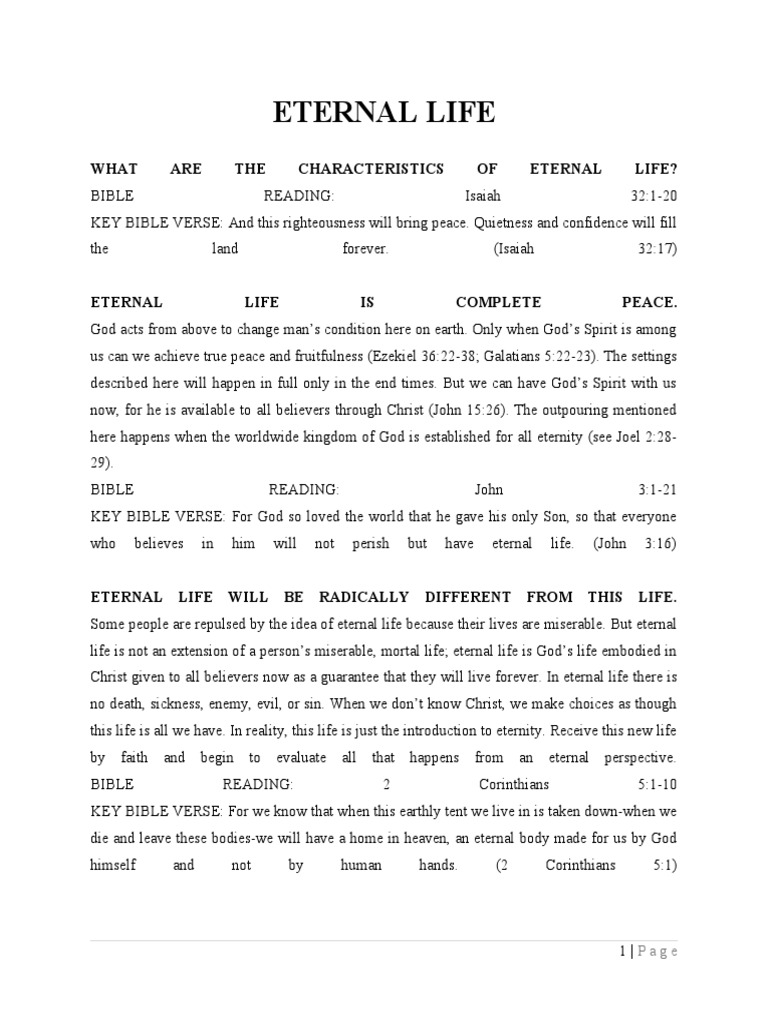 What Are The Characteristics of Eternal Life? | PDF | Eternal Life ...
