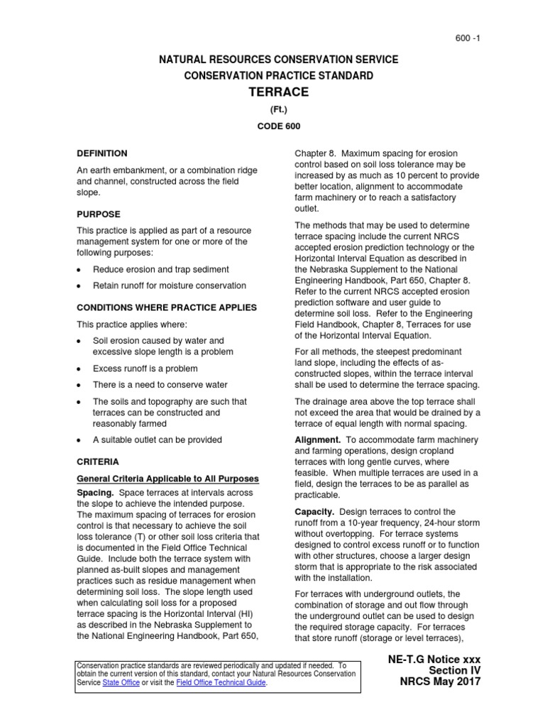 Terrace: Natural Resources Conservation Service Conservation Practice ...