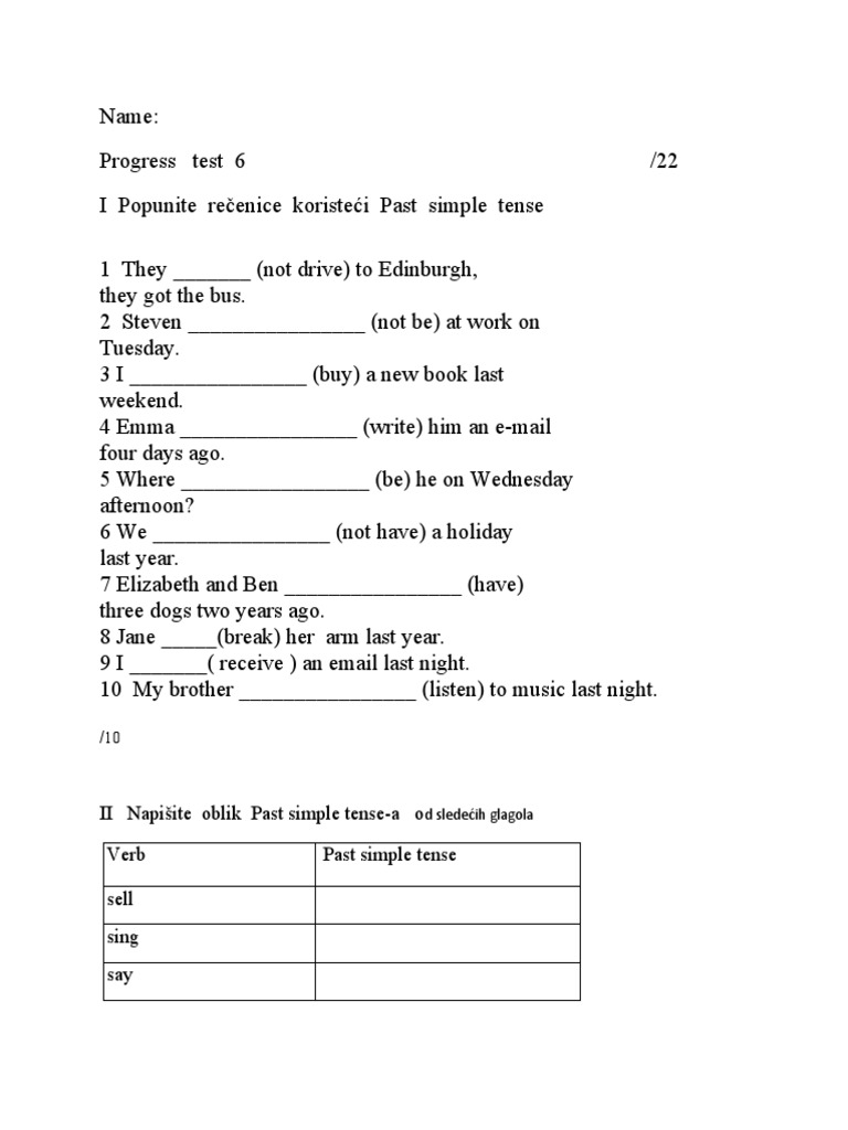 Past Simple Tense Practice Test | PDF
