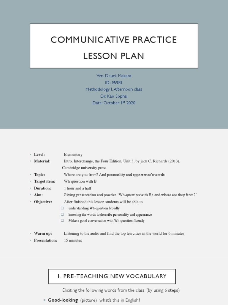 Lesson Plan Interchange Intro Unit 3 | PDF | Question | Semiotics