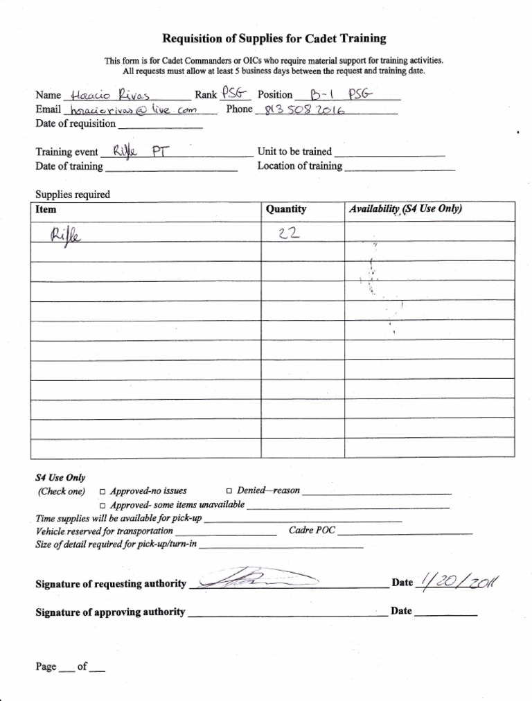Cadet Training Supplies Requisition Form | PDF