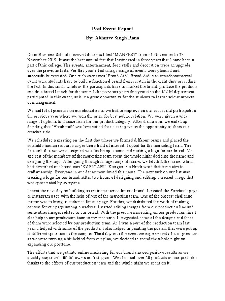 By: Abhinav Singh Rana: Post Event Report | PDF | Brand | Communication