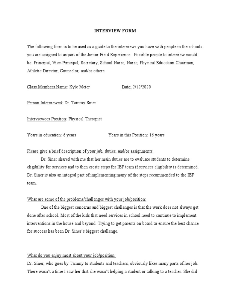 Physical Therapist Interview Elementary | PDF