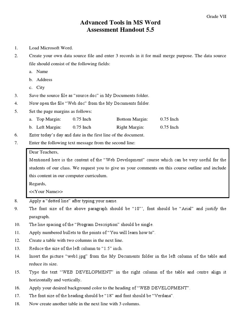 Grade VII MS Word Tools Assessment | PDF | Computer File | Microsoft Word