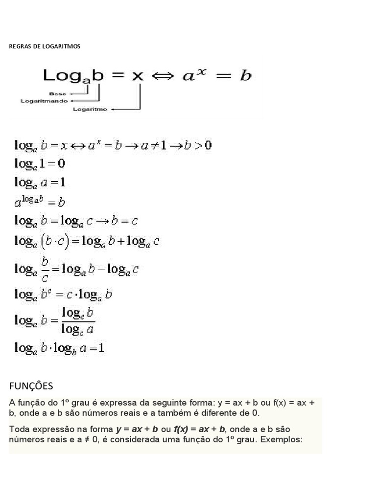 REGRAS DE LOGARITMOS Ana | PDF | Domínio de denominação de uma função ...