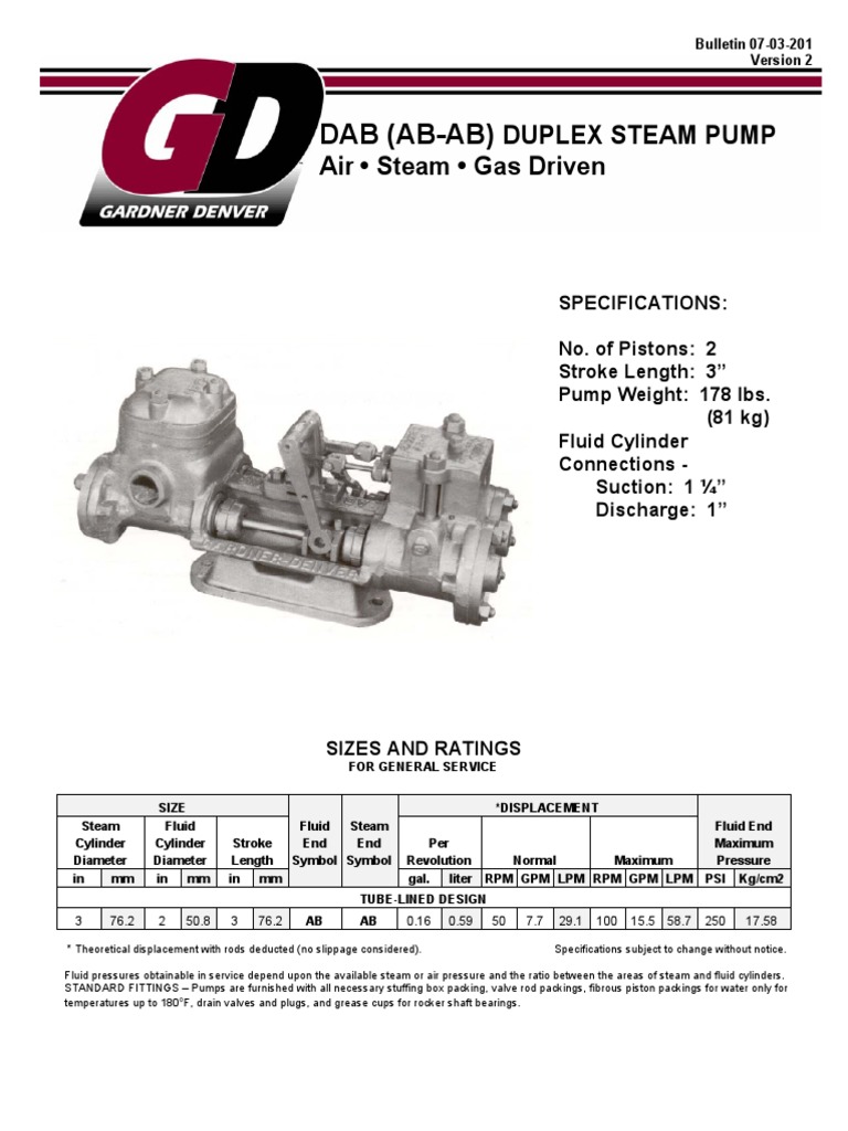 Duplex Steam Pump Specifications | PDF | Piston | Cylinder (Engine)