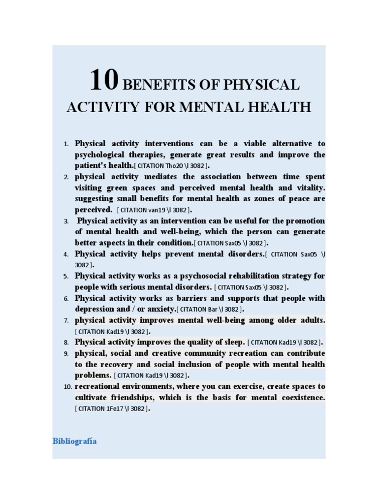 Benefits of Physical Activity on Mental Health | PDF | Mental Health ...