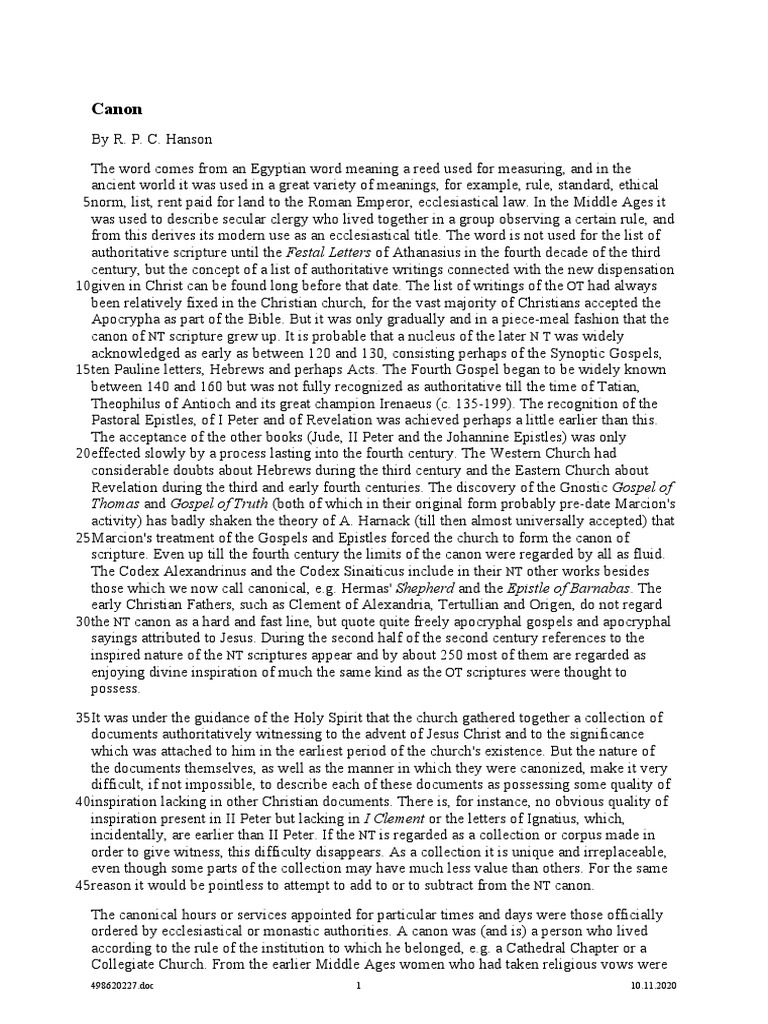 Hanson - Canon (NDCT) | PDF | Biblical Canon | Apocrypha