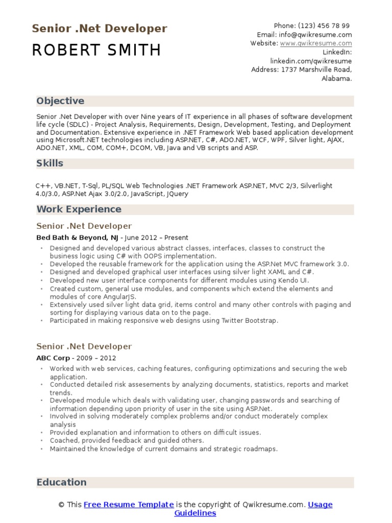 CV Ex 4 Senior-.Net-Developer-1548173059 | PDF | Component Object Model | Model–View–Controller
