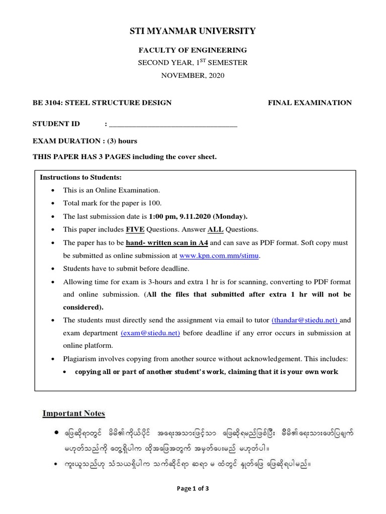 Sti Myanmar University: Page 1 of 3 | PDF | Beam (Structure) | Strength ...