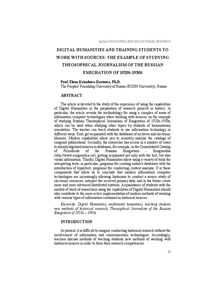 Digital Humanities and Training Students To Work With Sources: The ...