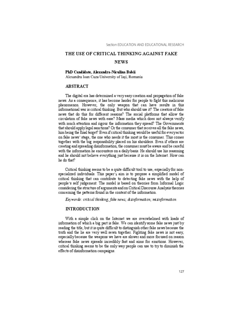 Critical Thinking to Combat Fake News | PDF | Argument | Fallacy