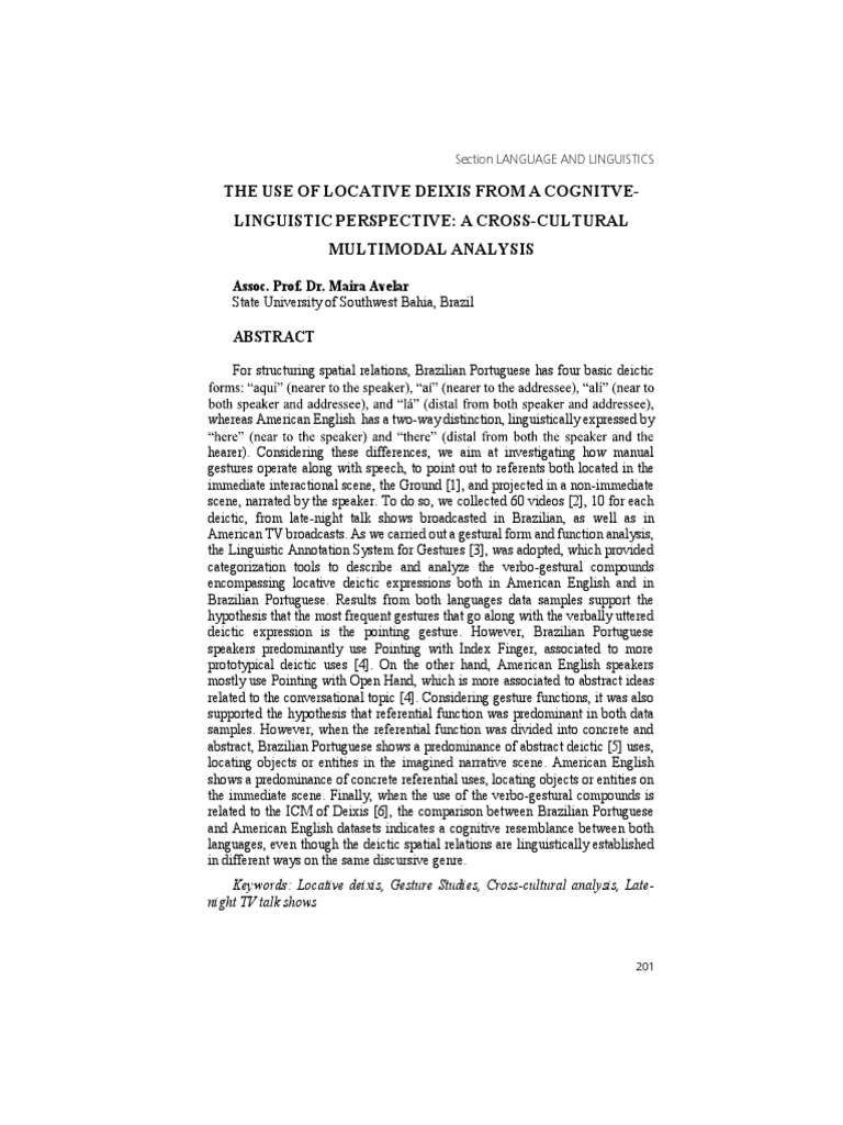 The Use of Locative Deixis From A Cognitve-Linguistic Perspective A ...