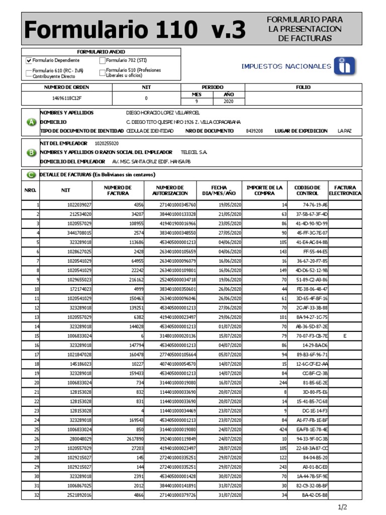 Formulario 110 | PDF