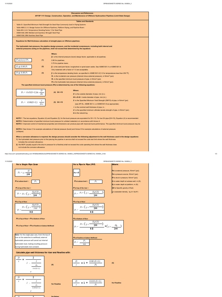 Api 1111 Internal THK Calc | PDF | Pipe (Fluid Conveyance) | Gas ...