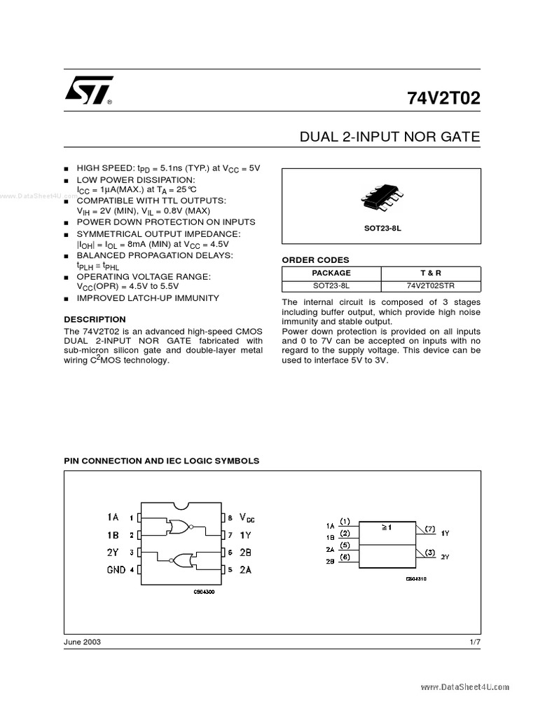 Dual 2-Input Nor Gate: Order Codes | PDF | Logic Gate | Computer ...