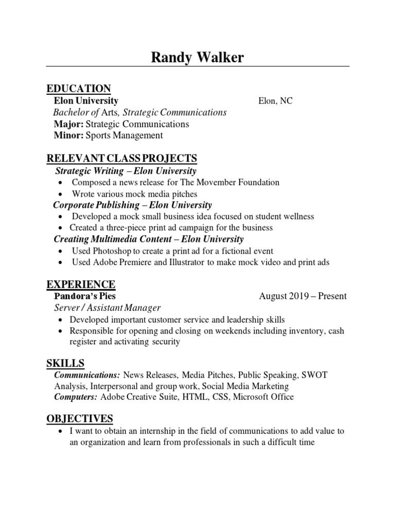 Randy Walker Resume COM 381 | PDF
