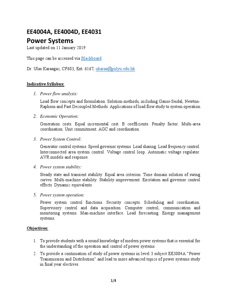 Power Systems: EE4004A, EE4004D, EE4031 | PDF | System | Steady State