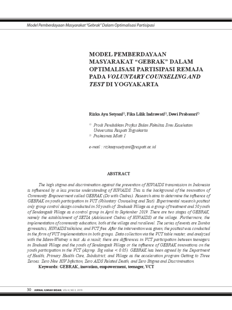 Gebrak Model For Youth Vct Participation Pdf Lentiviruses Health