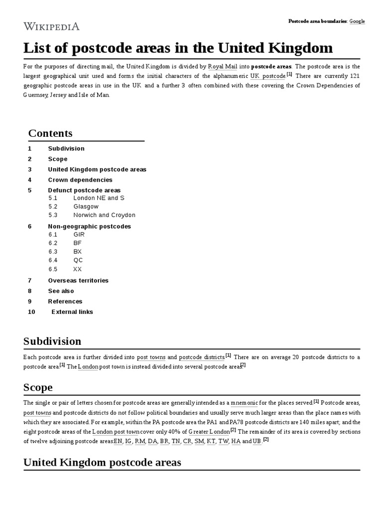 List of Postcode Areas in The United Kingdom | PDF | Address (Geography ...