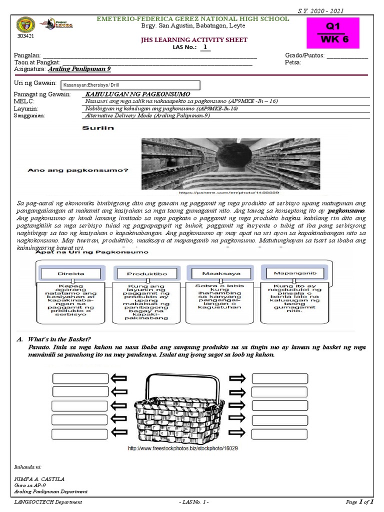 Ap9 - Las 1 - Q1 - W 6 Kahulugan NG Pagkonsumo | PDF