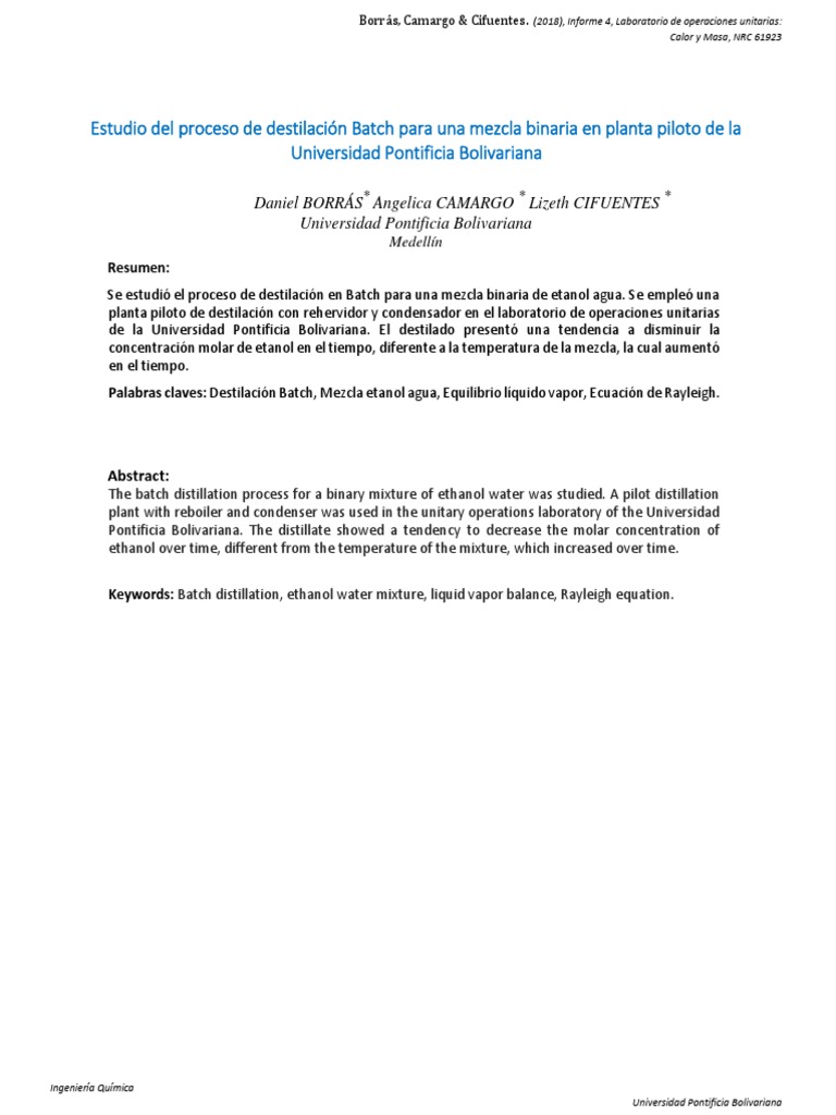 Informe destilación batch | PDF | Destilación | Naturaleza
