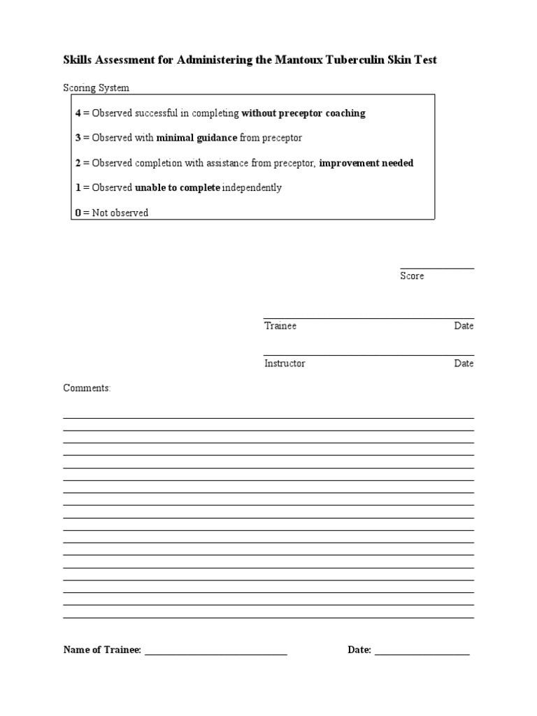 Skills Assessment For Administering The Mantoux Tuberculin Skin Test ...