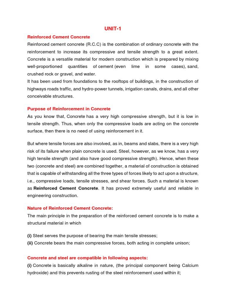 UNIT-1: Reinforced Cement Concrete | PDF | Deformation (Engineering ...