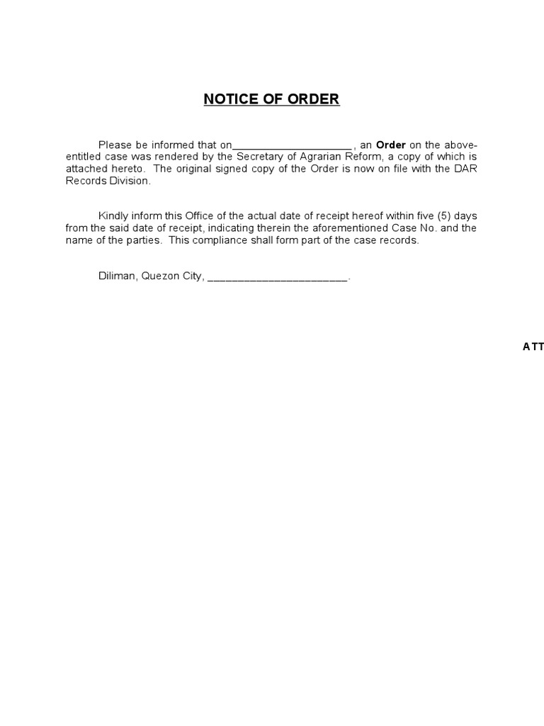 NOTICE OF ORDER Template | PDF