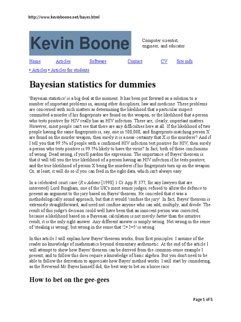 Bayesian Statistics For Dummies | PDF | Odds | Probability