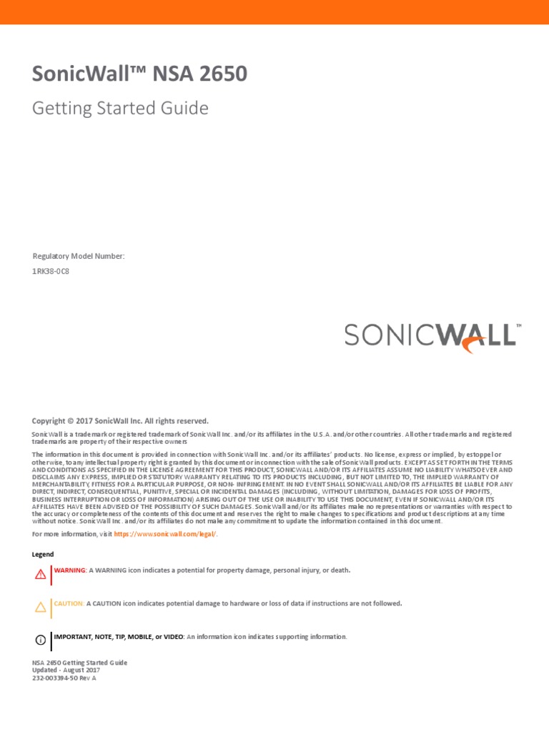 Sonicwall™ Nsa 2650: Getting Started Guide | PDF | Ip Address | Virtual Private Network