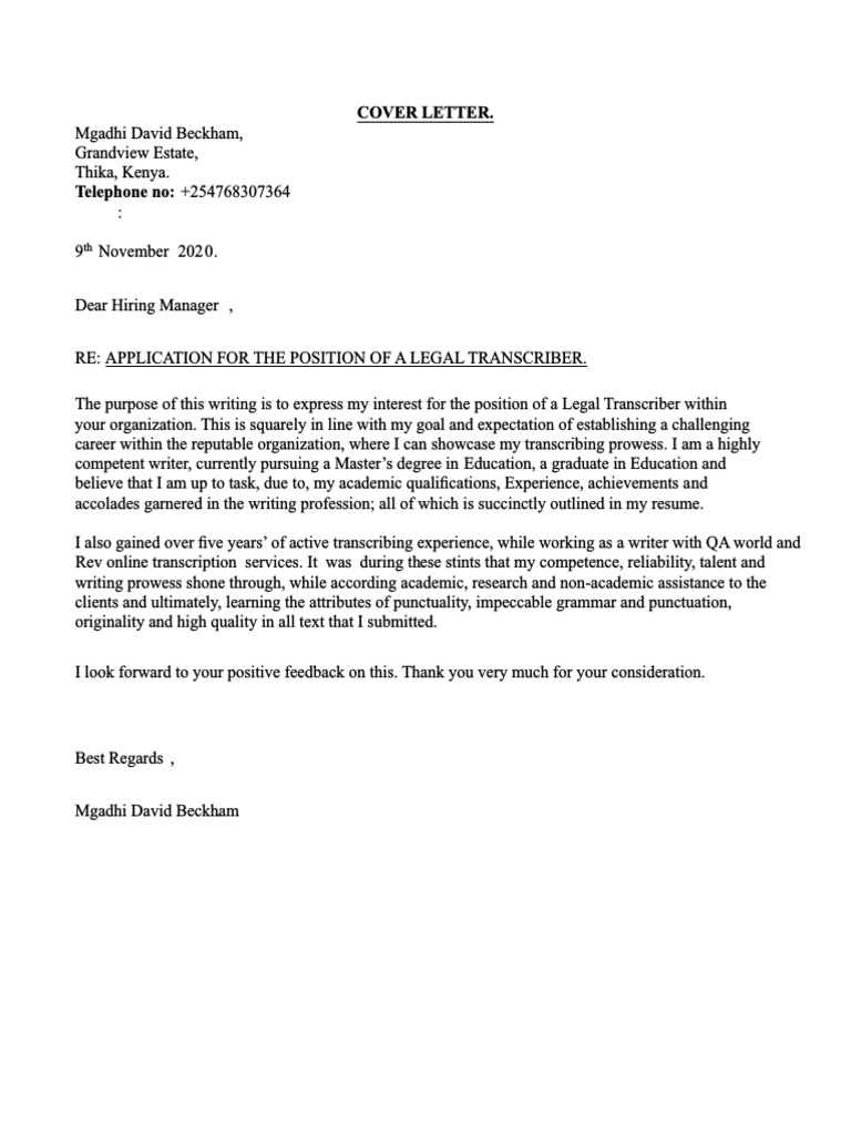 Legal Transcriber Cover Letter | PDF