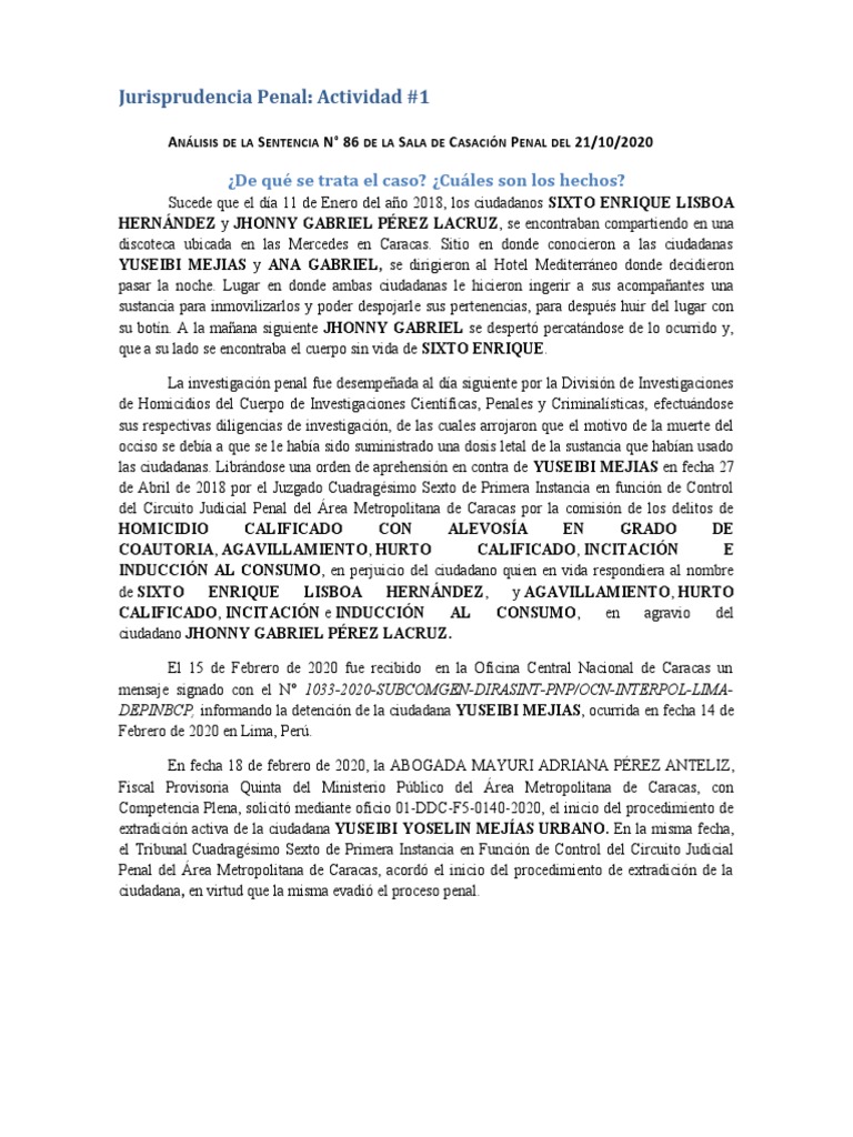 Analisis de Jurisprudencia Penal Extradición | PDF | Extradición | Derecho penal