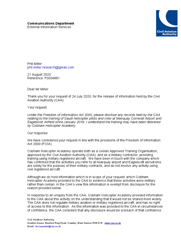 Freedom of Information Response From The Civil Aviation Authority | PDF ...