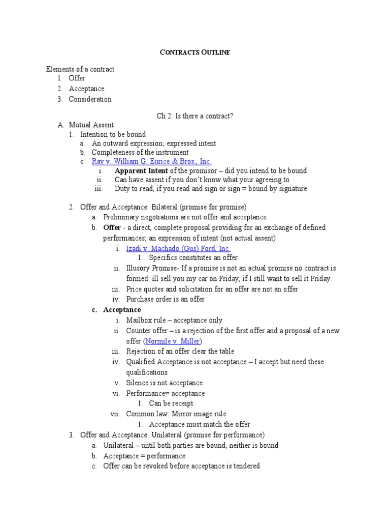 Ray v. William G. Eurice & Bros., Inc.: Ontracts Utline | PDF | Offer ...