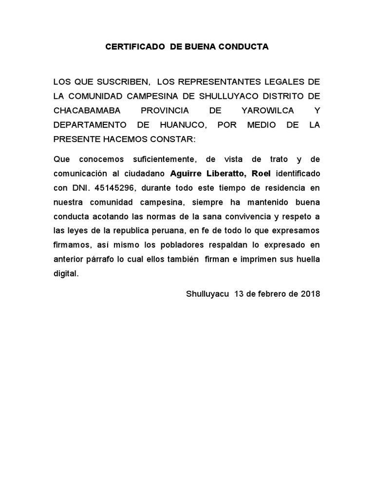 Certificado de Buena Conducta | PDF