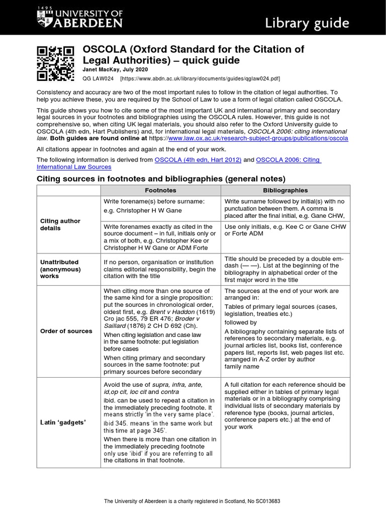 OSCOLA (Oxford Standard For The Citation of Legal Authorities) - Quick ...