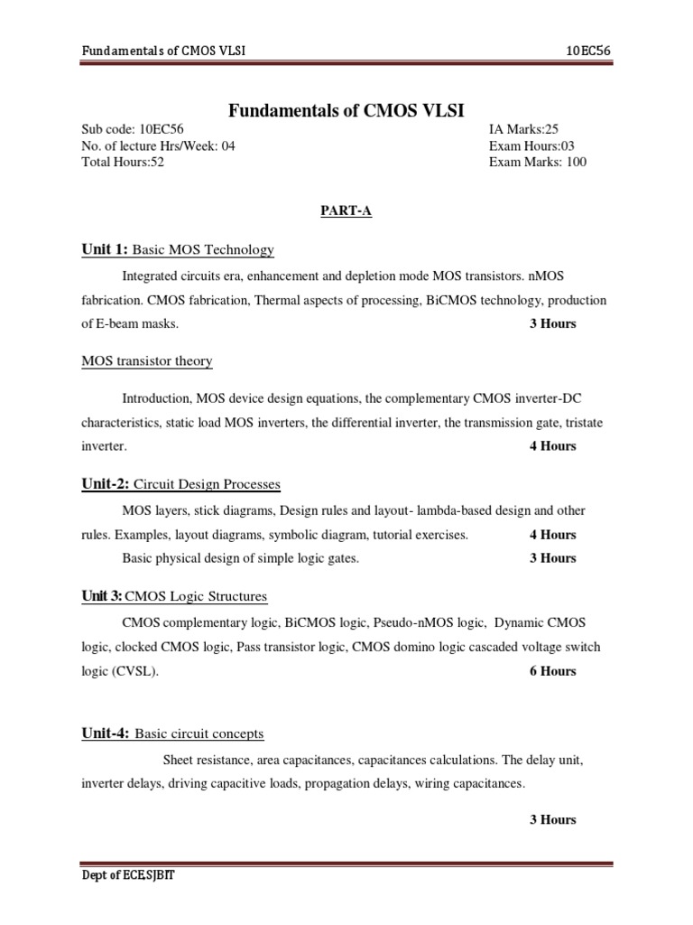 Fundamentals of CMOS VLSI (Complete Notes) PDF | PDF | Cmos | Mosfet