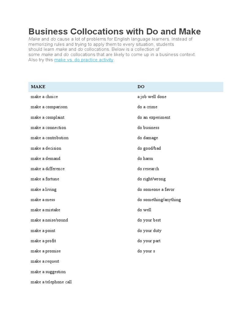 Business Collocations With Do and Make | PDF