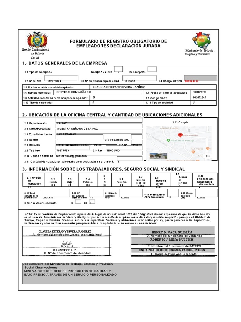 Formulario Registro Obligatorio Empleadores ROE | PDF | Business ...