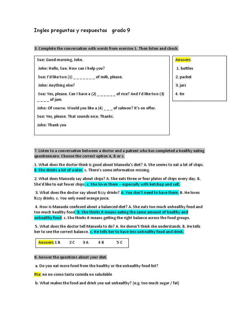 Guia # 2 Ingles 9TH Grade 4TH T PDF | PDF | Food And Drink | Eating ...