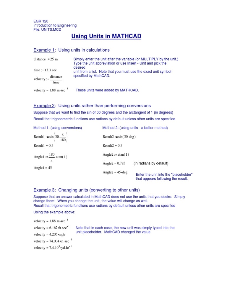 Using Units in Mathcad | PDF