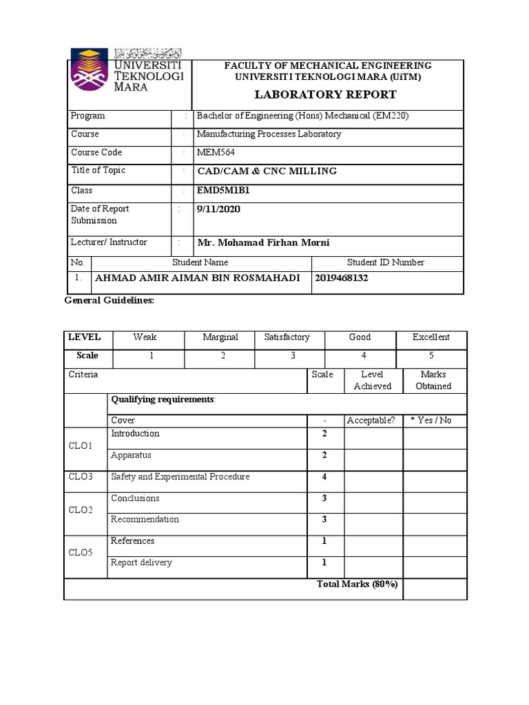 Laboratory Report: Cad/Cam & CNC Milling | PDF | Numerical Control ...